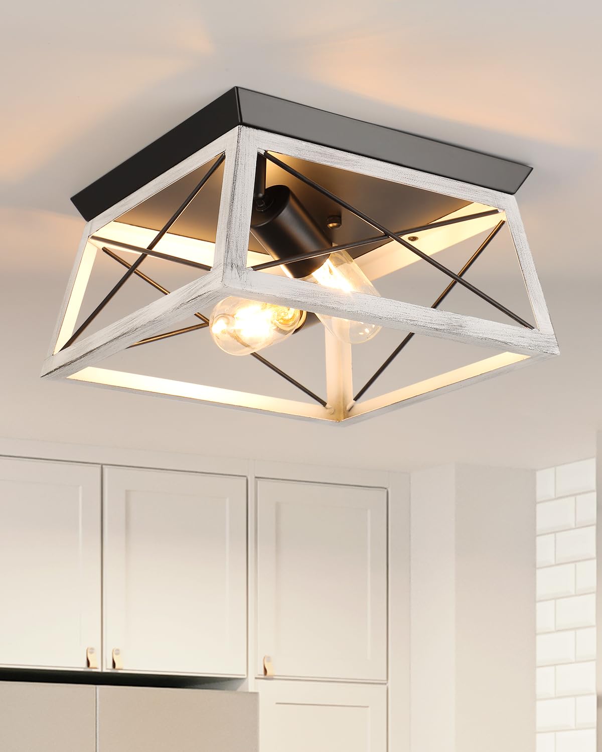Oak Framed Light Fixtures 14" By 8" Rectangular 2 Light Flush Mount