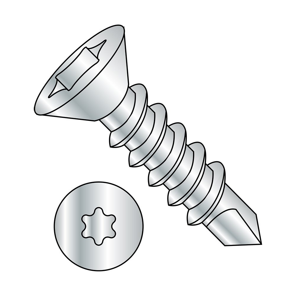 Small Parts 0620KTF Steel Self-Drilling Screw, Zinc Plated Finish, 82 Degree Flat Head, Star ...