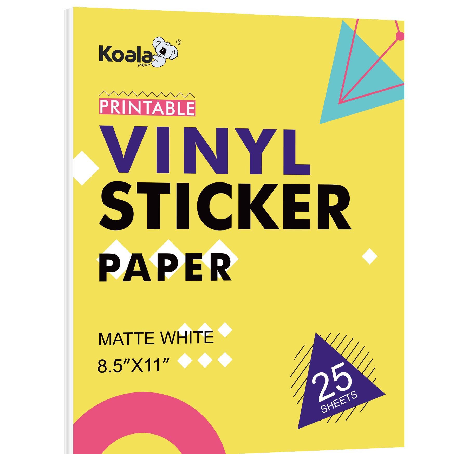 Koala Printable Vinyl Sticker Paper for Inkjet and Laser Printers, 25 ...