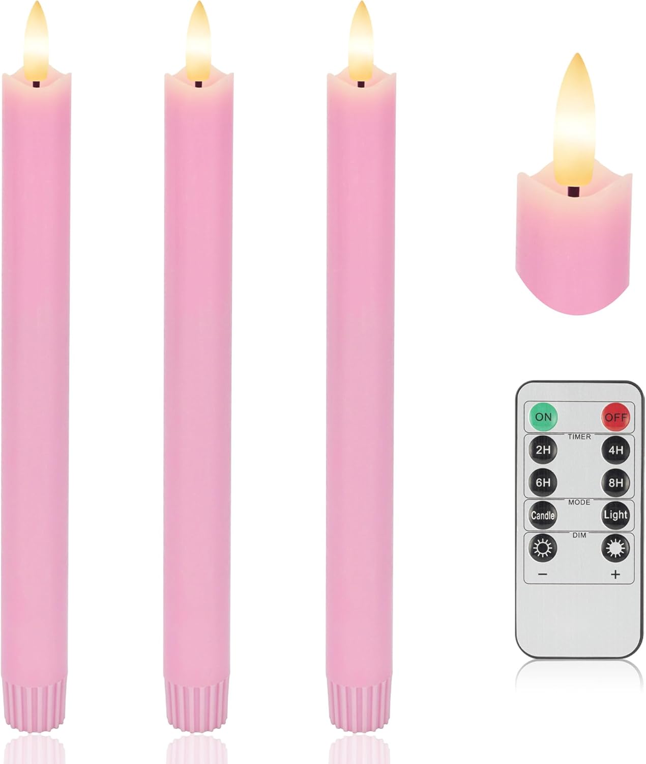 Amazon.com: AFINETH Pink Flameless Taper Candles with Rmote, 9.6" Real ...