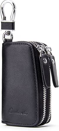 Contacts-Genuine Leather Car Key Keychain Holder Metal Hook and Keyring ...