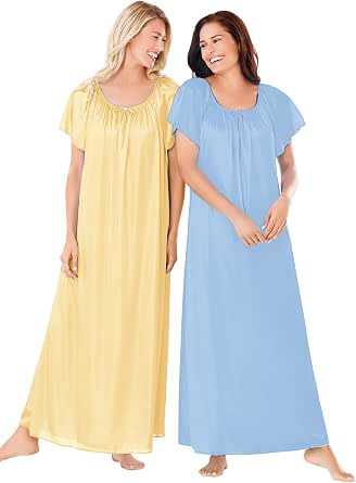 Only Necessities Women's Plus Size 2-Pack Long Silky Gown Pajamas at ...