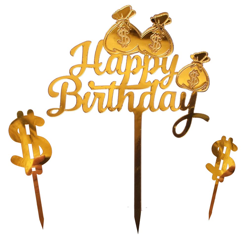 Amazon.com: Set of 3 Happy birthday cake topper Dollar- cake Toppers ...