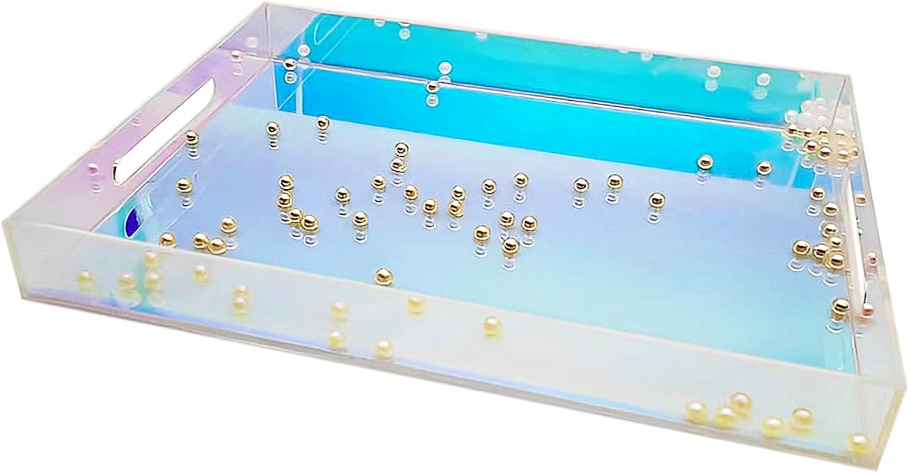 Amazon.com: ROYALITA Iridescent Acrylic Serving Tray With Handles 16x12 ...