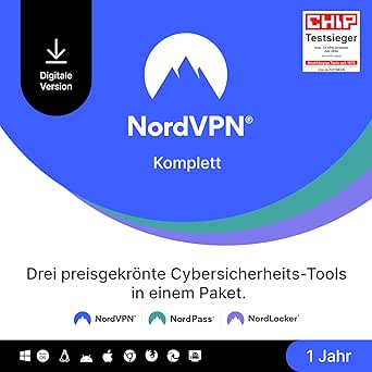 NordVPN Komplett, 1 Jahr, VPN- und Cybersicherheitssoftware, Digitaler ...