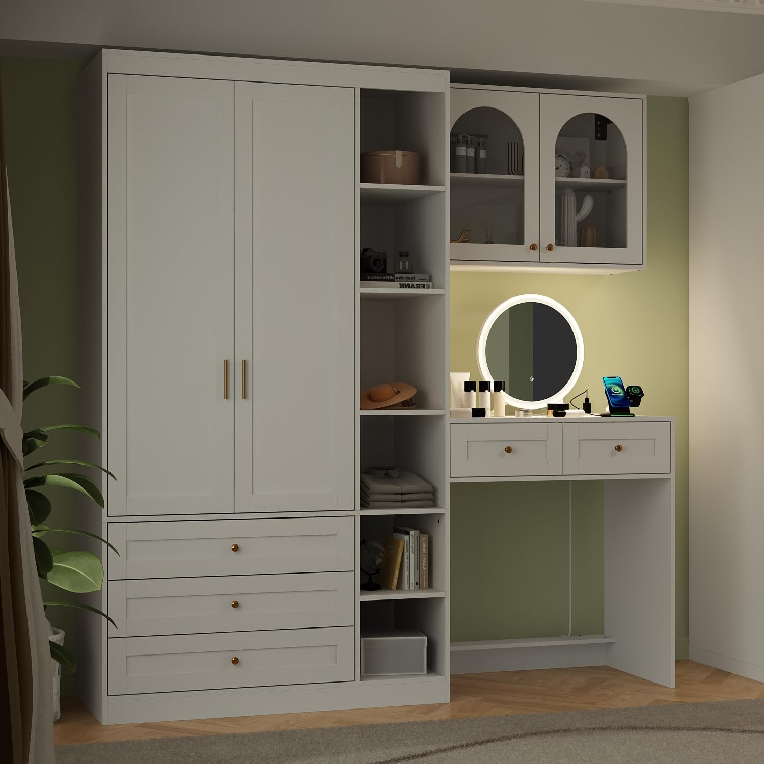 Amazon.com: ECACAD 4-in-1 Wardrobe Closet with Makeup Vanity Desk Set ...