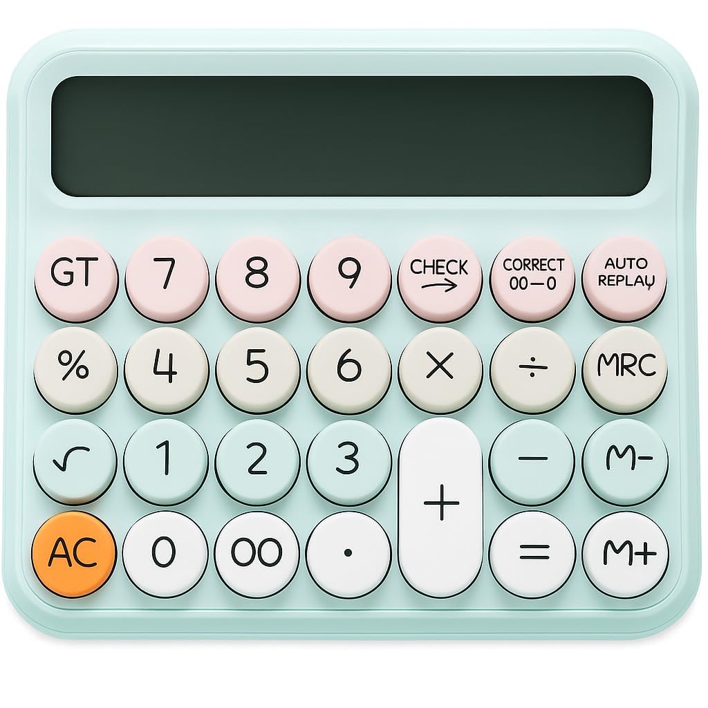 Mechanical Push Button Calculator – Big Round Keys, 12 Digit Large LCD ...