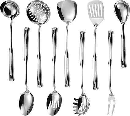 Amazon.com: 304 Stainless Steel Cooking Utensils Set, 9PCS Kitchen ...