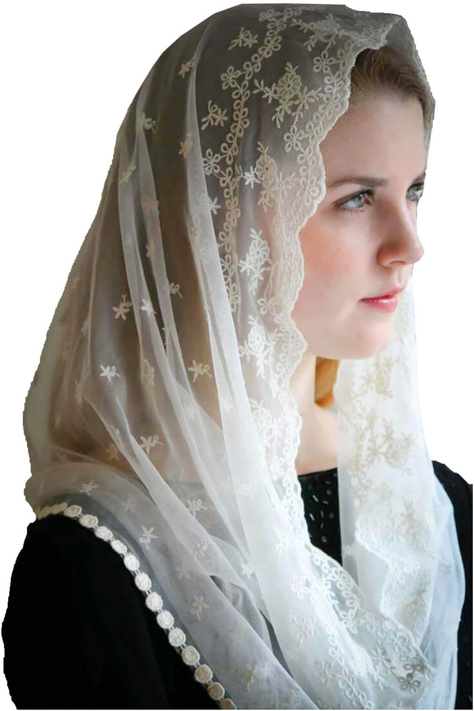 Fstrend Infinity Chapel Veil Catholic Soft Floral Head Covering Black ...