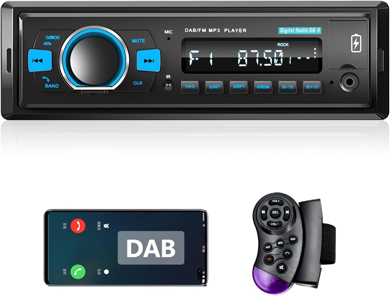 Hodozzy Single Din Car Radio DAB 1 Din with Bluetooth, Car MP3 Player ...
