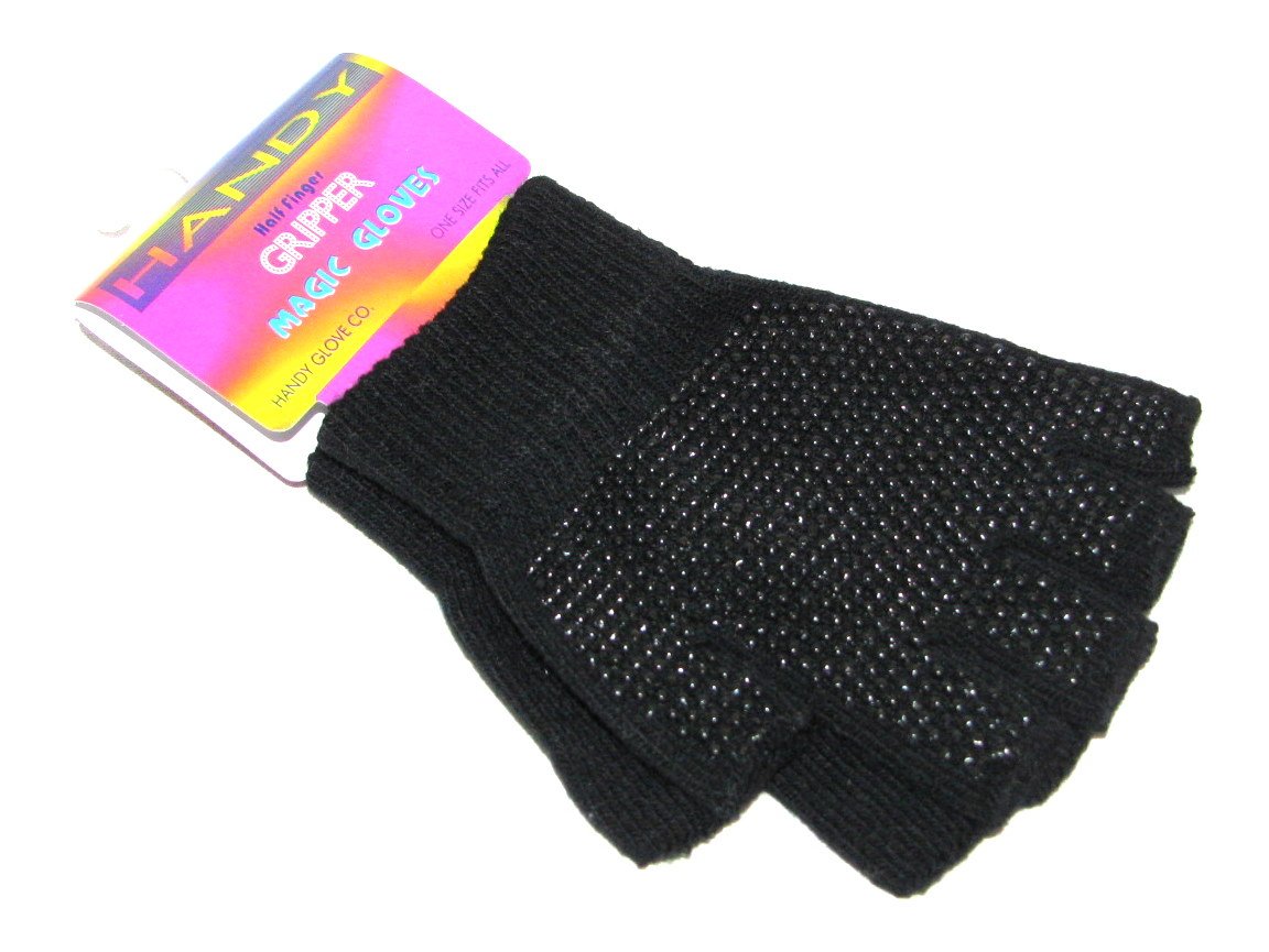 Unisex black fingerless magic gripper gloves. One size - Adults. Winter ...