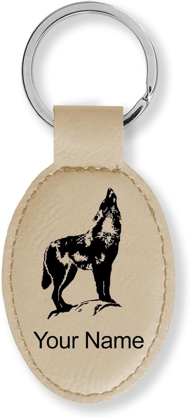 Amazon.com: LaserGram Oval Keychain, Howling Wolf, Personalized ...