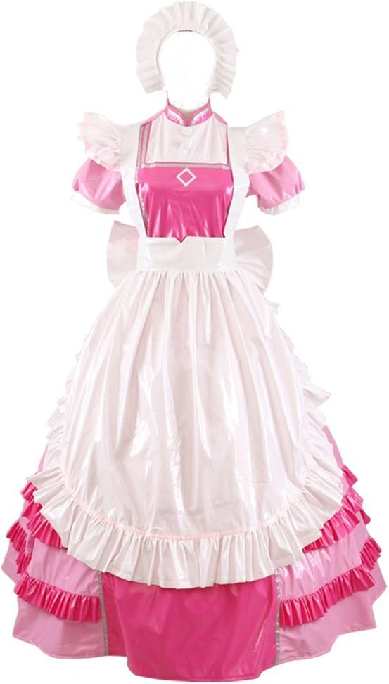 Amazon.com: French Maid PVC Lockable Style Long Pink Dress Uniform ...