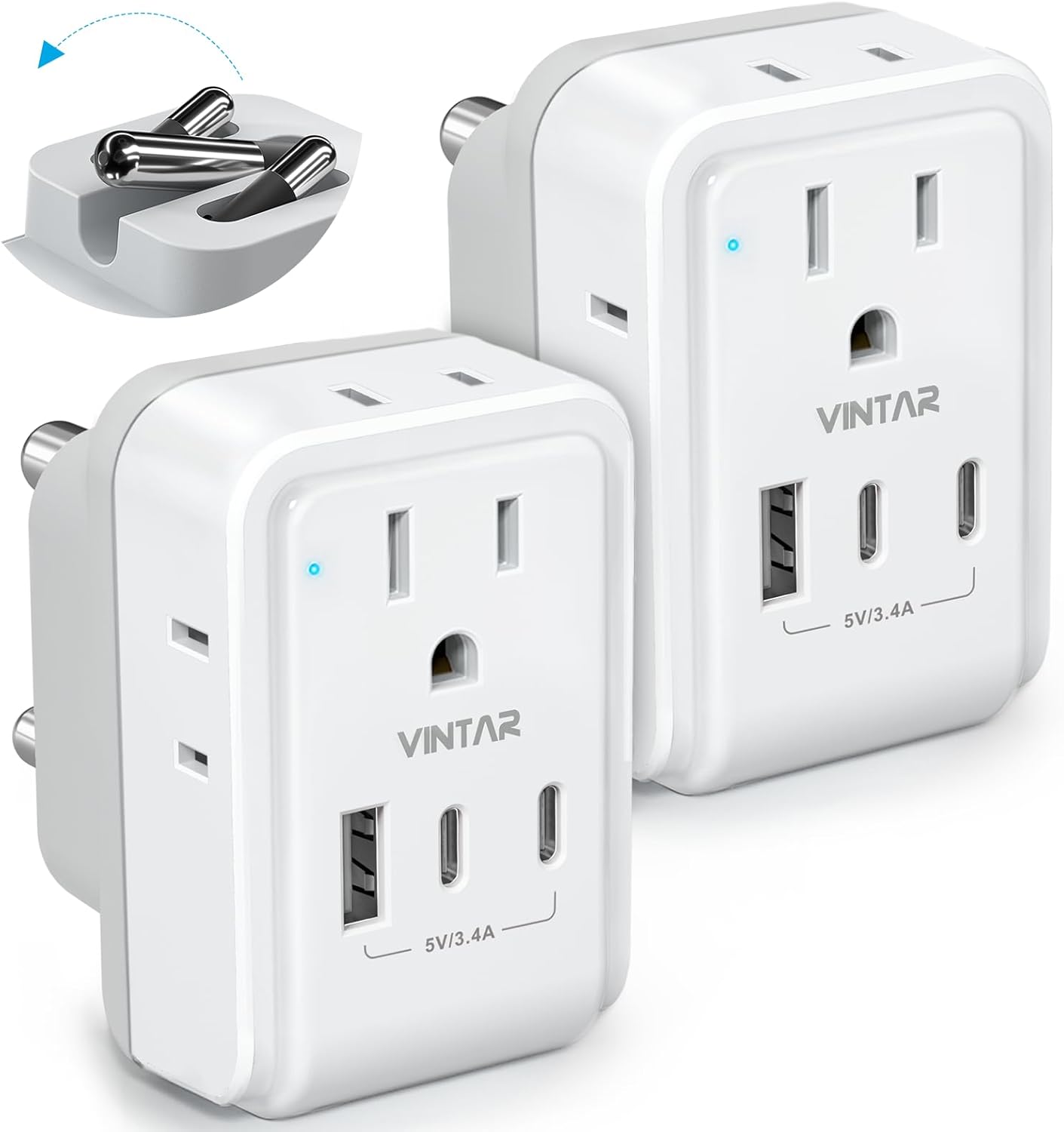 Amazon.com: 2 Pack South Africa Plug Adapter, VINTAR Foldable Type M ...