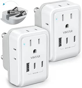 2 Pack South Africa Plug Adapter, VINTAR Foldable Type M Travel Adapter ...