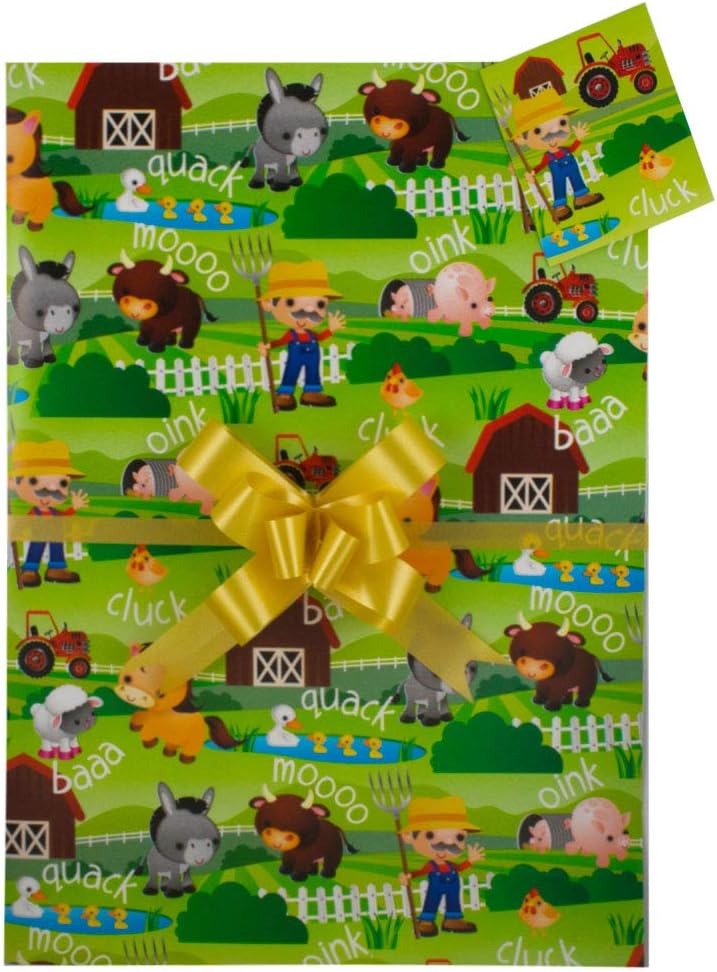 Farm Animal Recycled Gift Wrapping Paper - Cows - Sheep - Pigs- hens ...