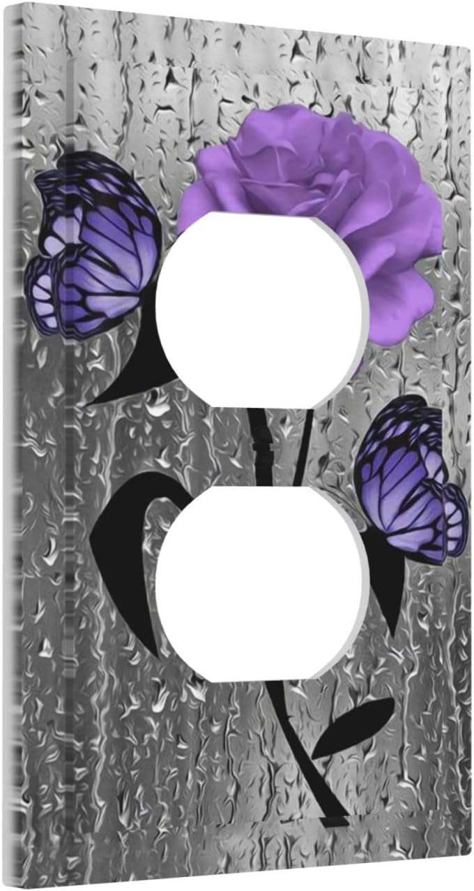 Amazon.com: Purple Rose Butterfly Flower 1 Gang Electrical Duplex ...