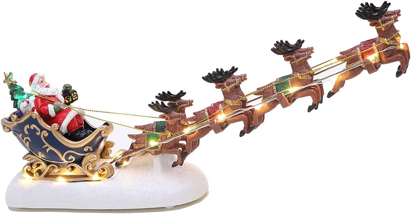 YANSYUAN Battery Operated LED Light Up, Santas Riding Sleigh & 8 Flying ...