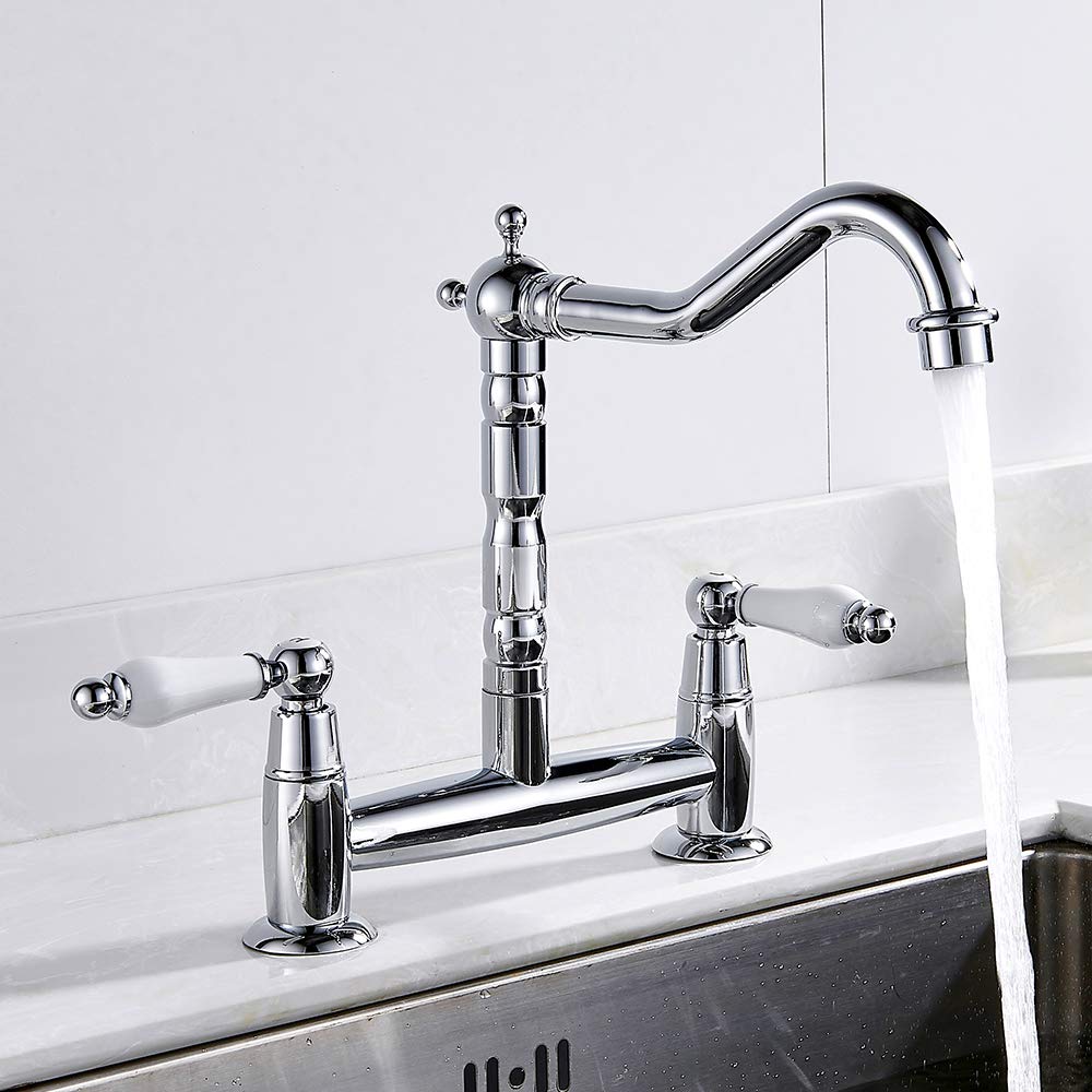 Kitchen Sink Taps 2 Hole 1/4 Turn Dual Traditional Ceramic Handles ...