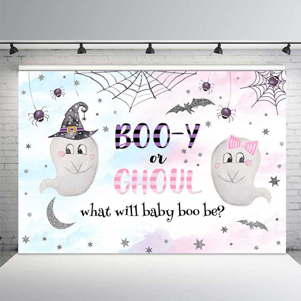 Amazon.com : MEHOFOND 7x5ft Halloween Gender Reveal Backdrop Boo-y or ...