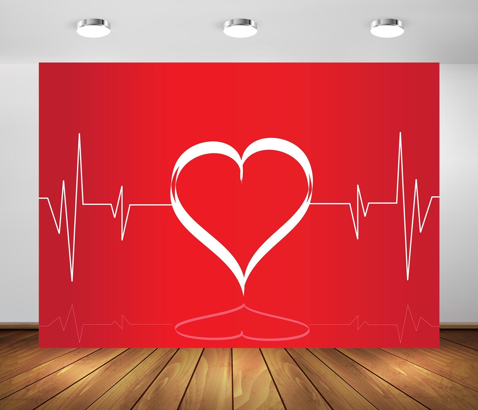Amazon.com : BELECO 7x5ft Fabric Red Heart Love Backdrop Heartbeat Line ...
