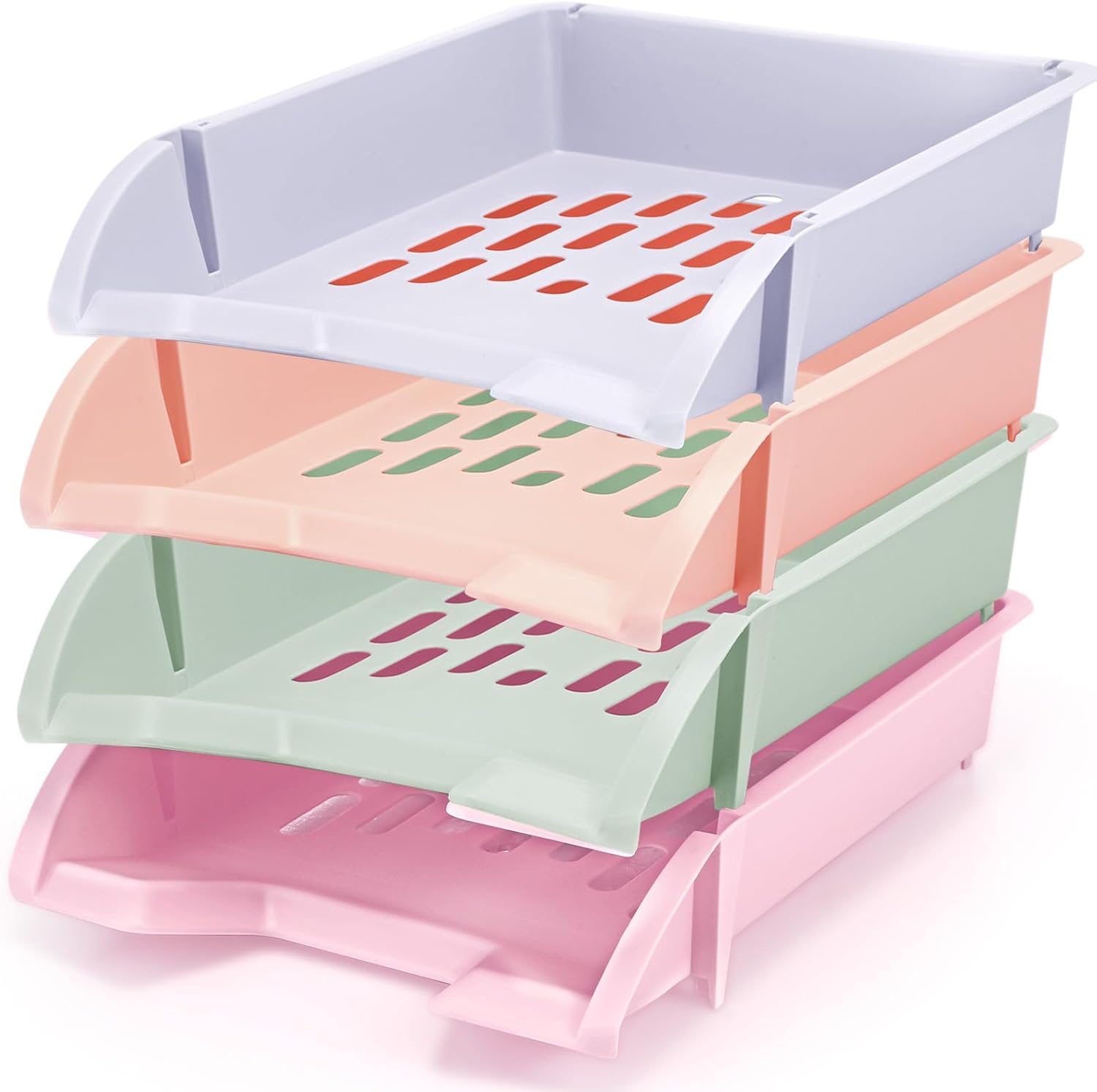 Amazon.com : Gueevin 4 Pcs Colorful Stackable Paper Trays Desk Letter ...