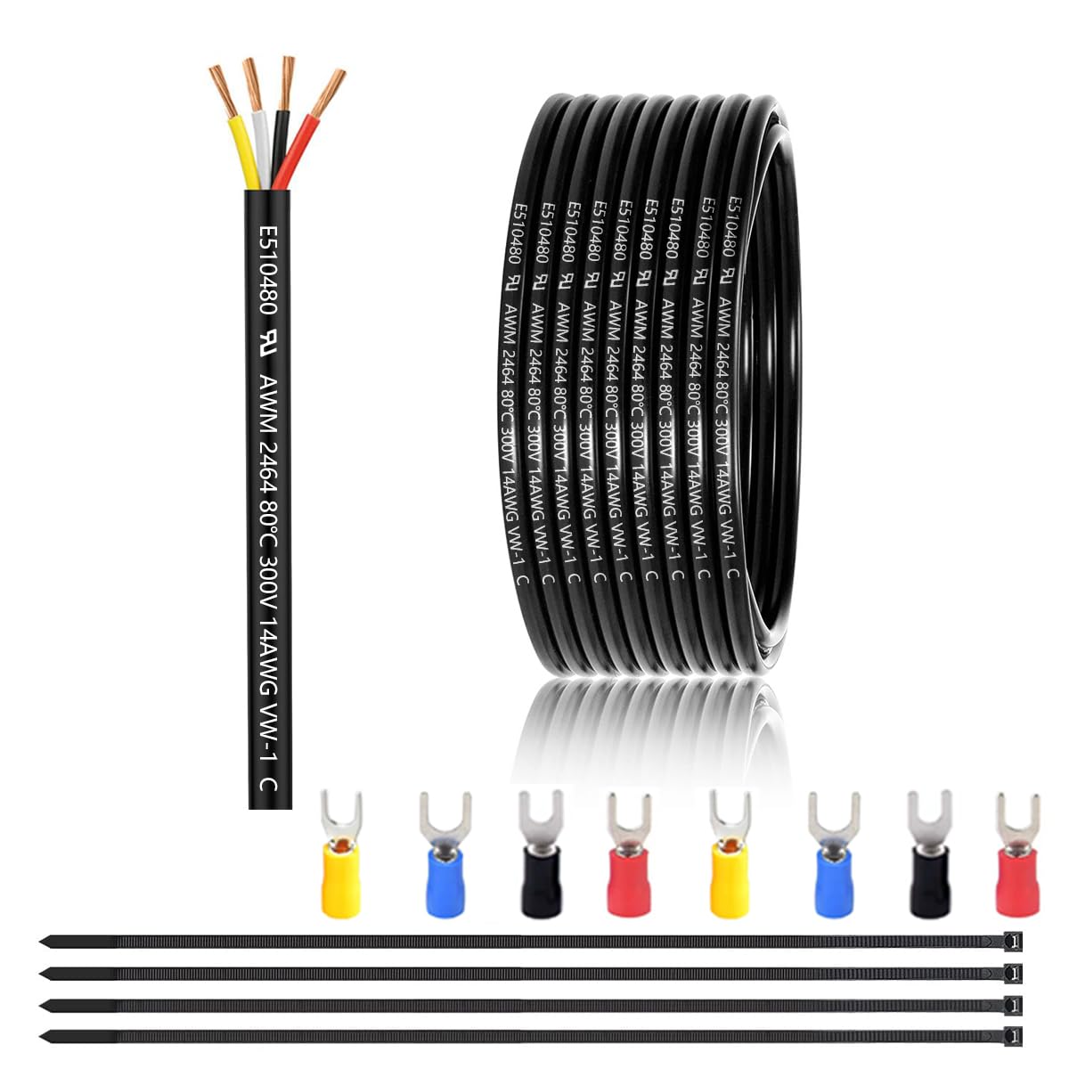 14 Gauge 4 Conductor Electrical Wire 25FT, UL 2464 14 AWG 4 Wire Cable ...