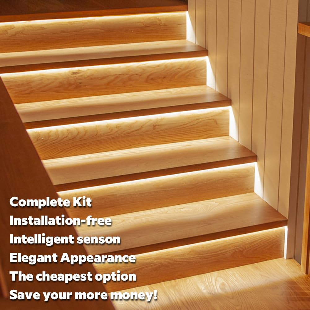 PIR LED Step Lighting Kit 3000K Warm White COB Strips PIR Motion Sensor ...
