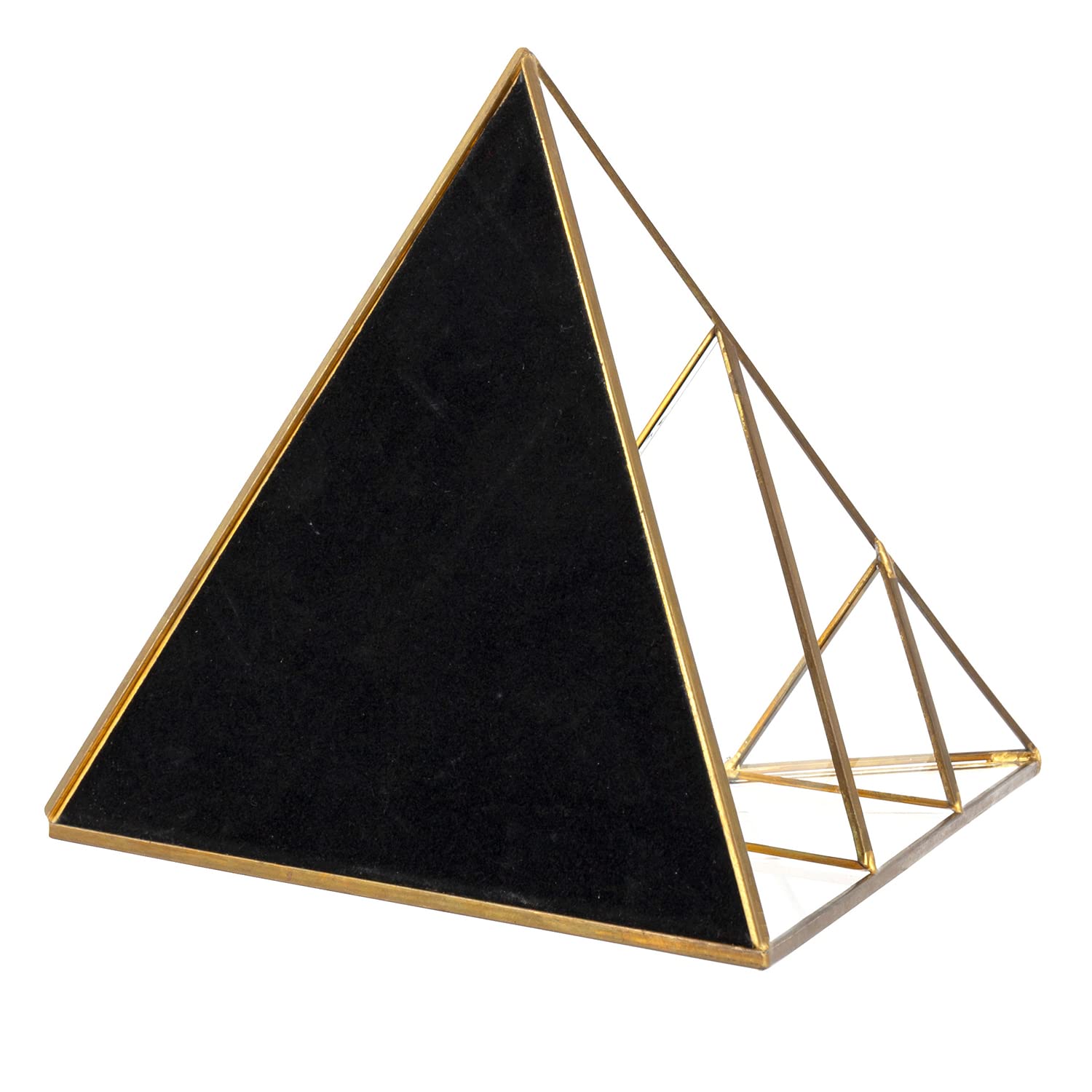 MyGift Glass Pyramid Small Jewelry Organizer Box with Brass Metal Frame ...