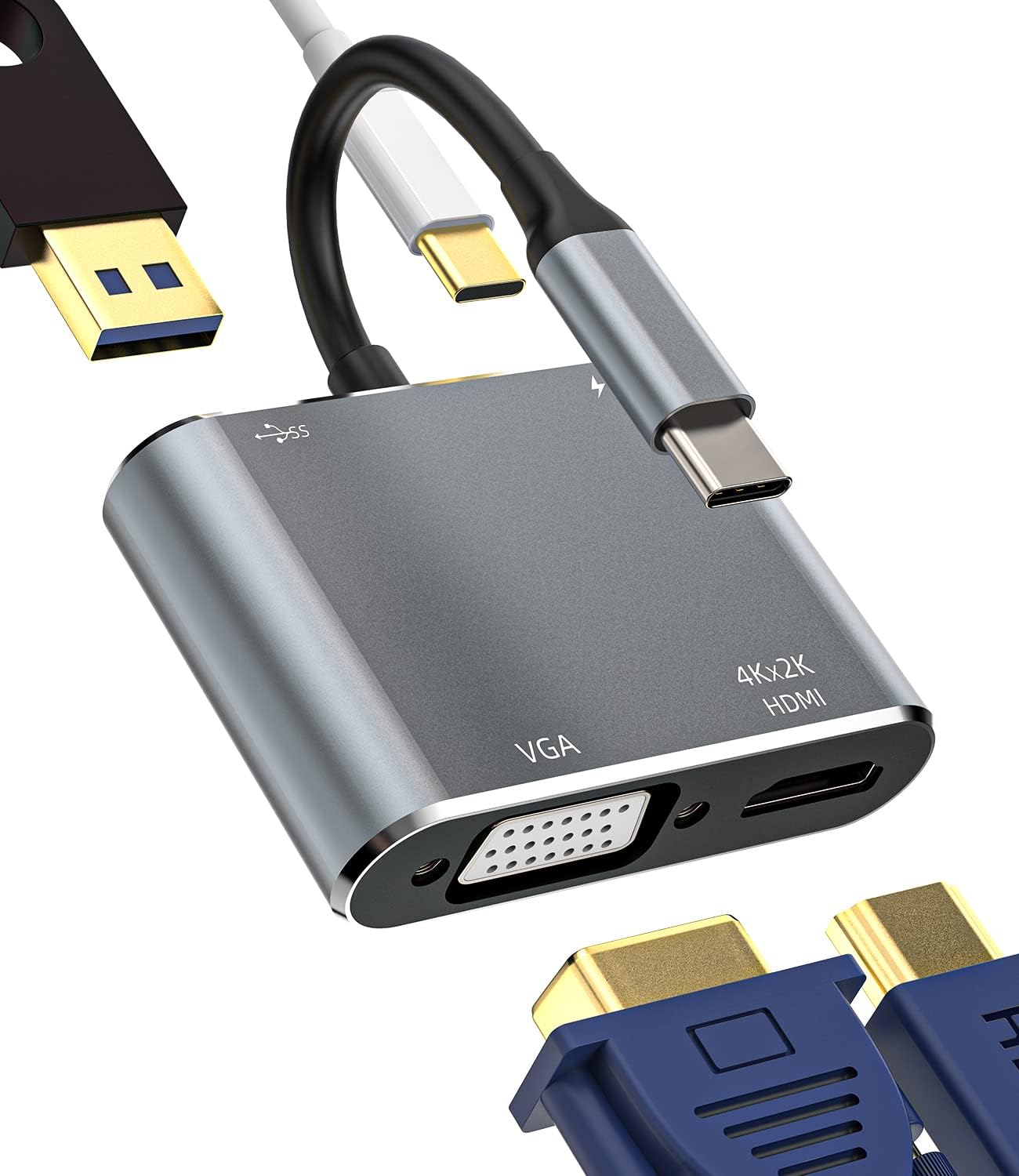 USB C to HDMI VGA USB A Type C Docking Station(4in1) Thunderbolt ...