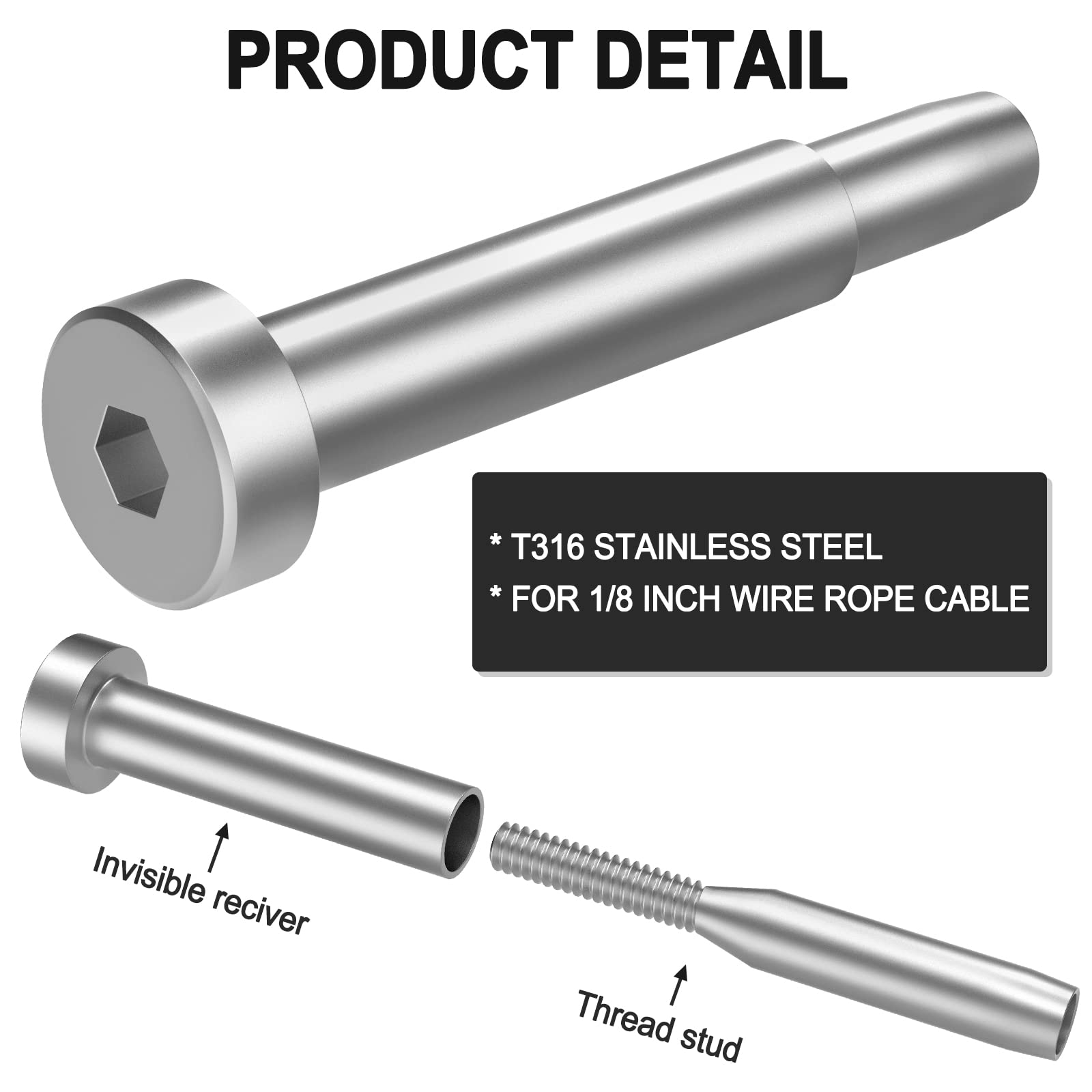 Snapklik.com : 60 Pack 3/16" Invisible Cable Railing Kit, Stainless ...