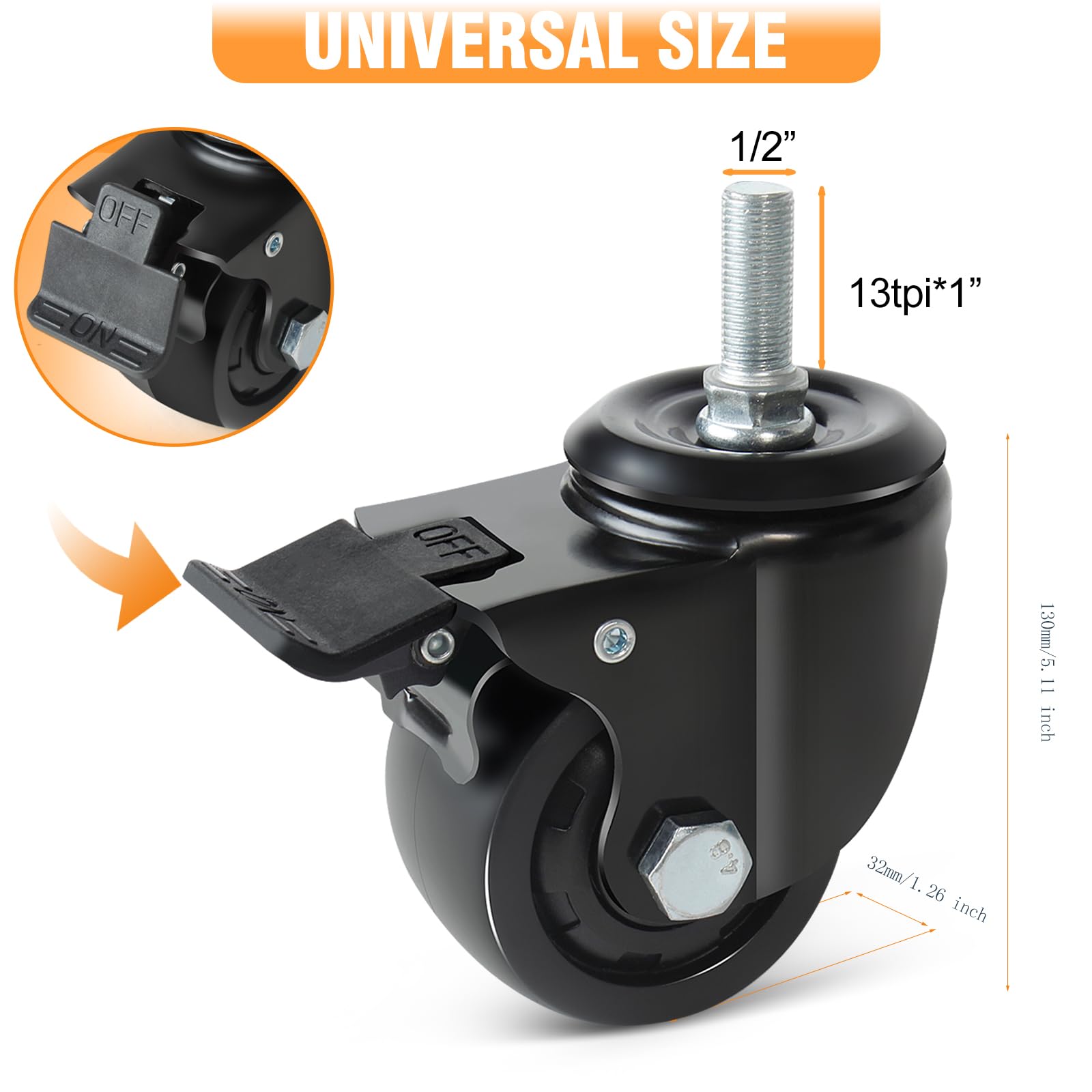 Snapklik.com : 3 Inch Heavy Duty Threaded Stem Casters
