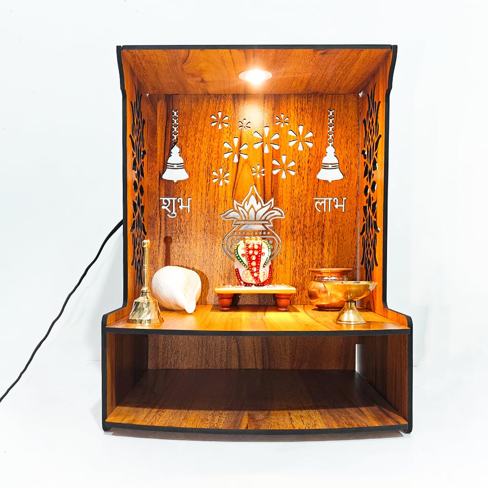 DEVSHILA Kalash Wooden Pooja Stand with LED Spot Light – Pinjrakari ...