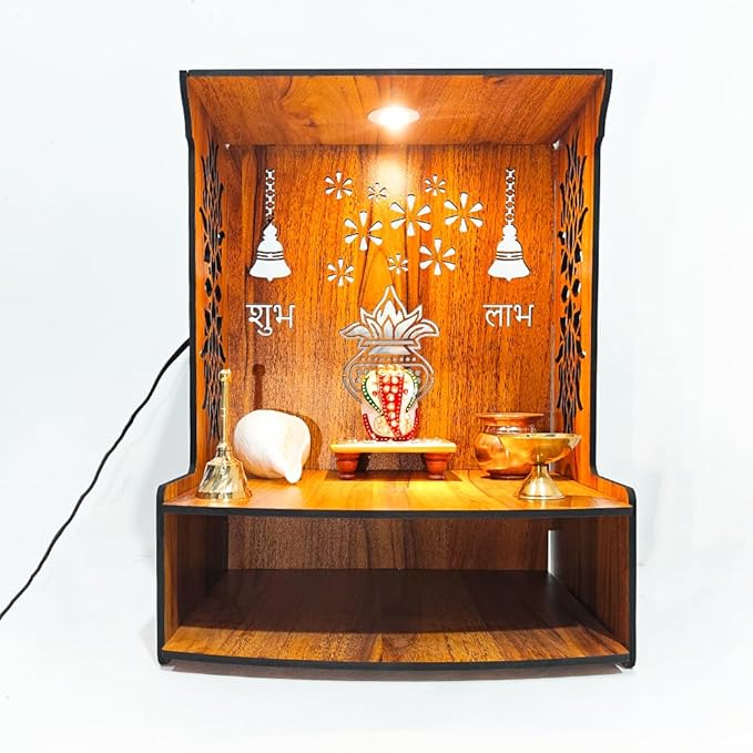 DEVSHILA Kalash Wooden Pooja Stand with LED Spot Light – Pinjrakari ...