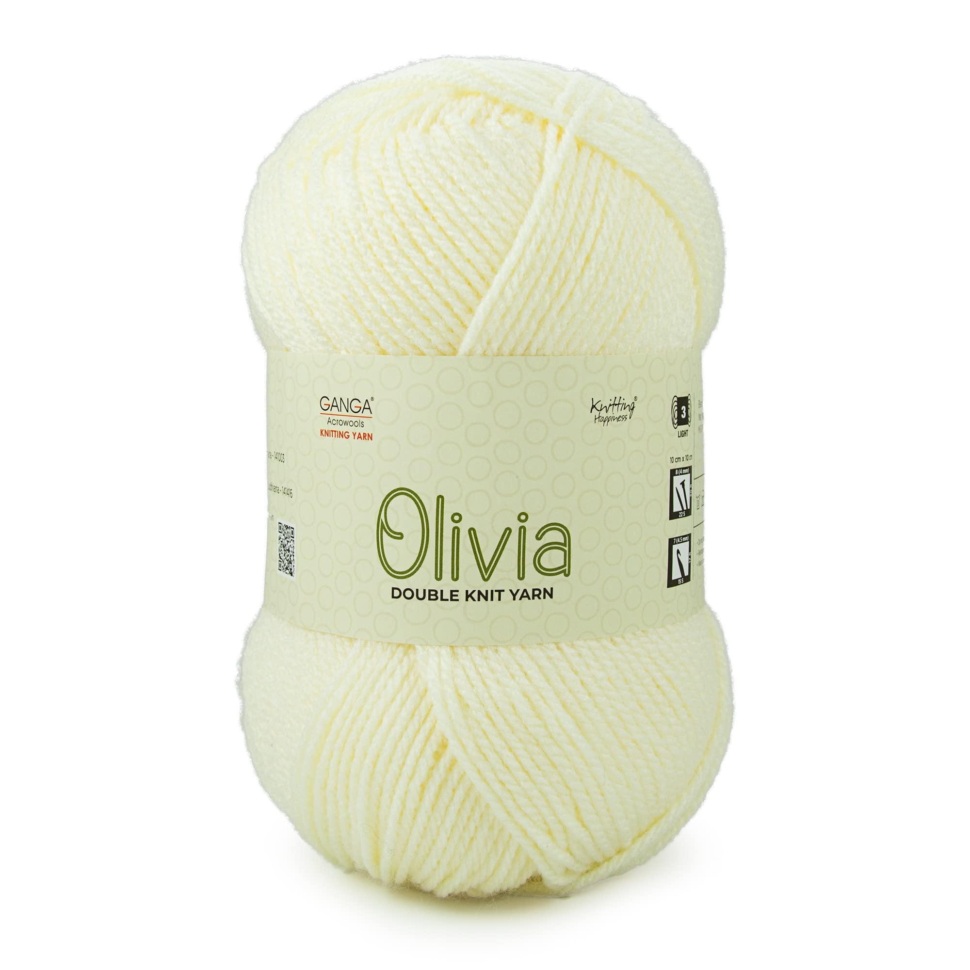 GANGA Olivia Acrylic Hand Knitting And Crochet Yarn, 100Gm (Cream ...