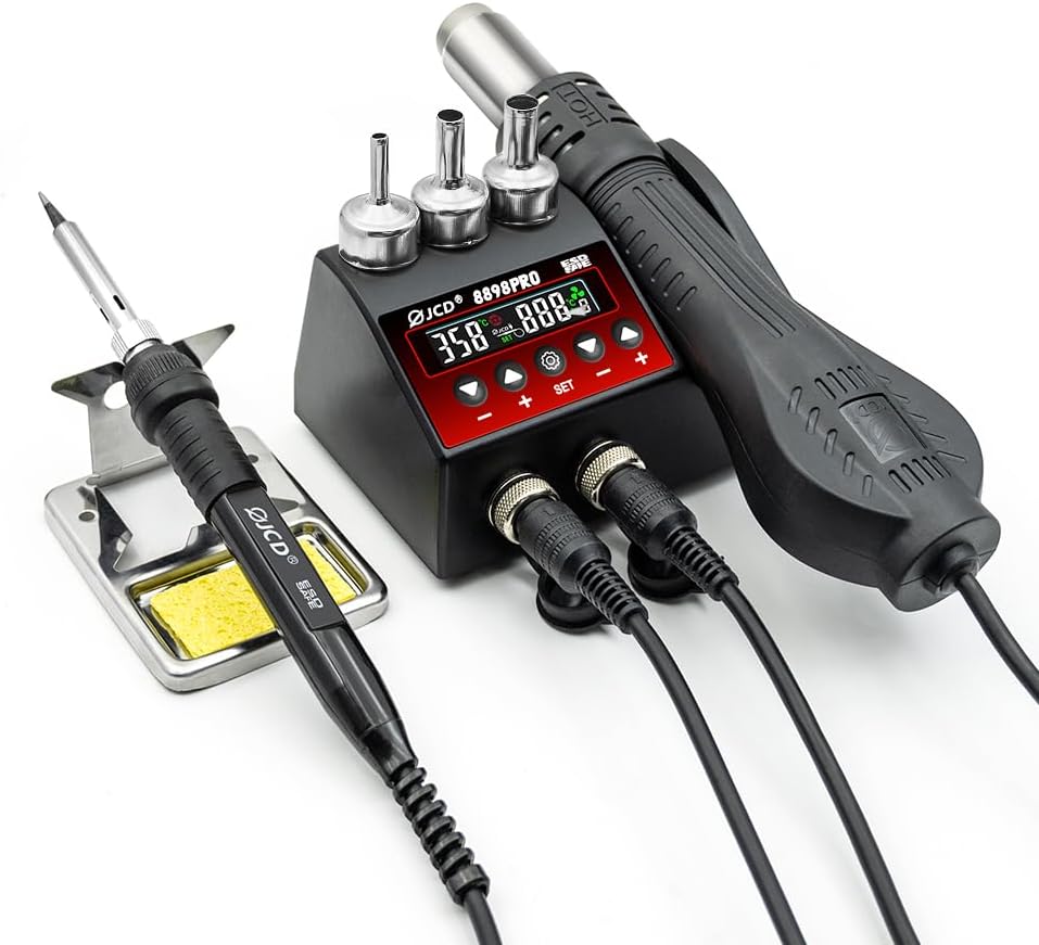 8898Pro Soldering Station with LCD Display, 2-in-1 Rework Station Hot ...