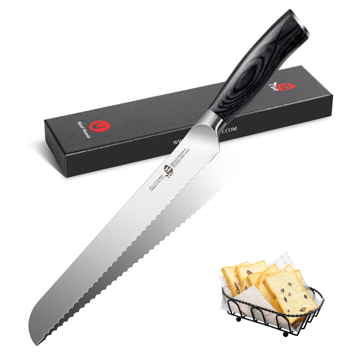 TUO Bread Knife 9 inch Serrated Bread Slicing Knife Cake Homemade Bread ...