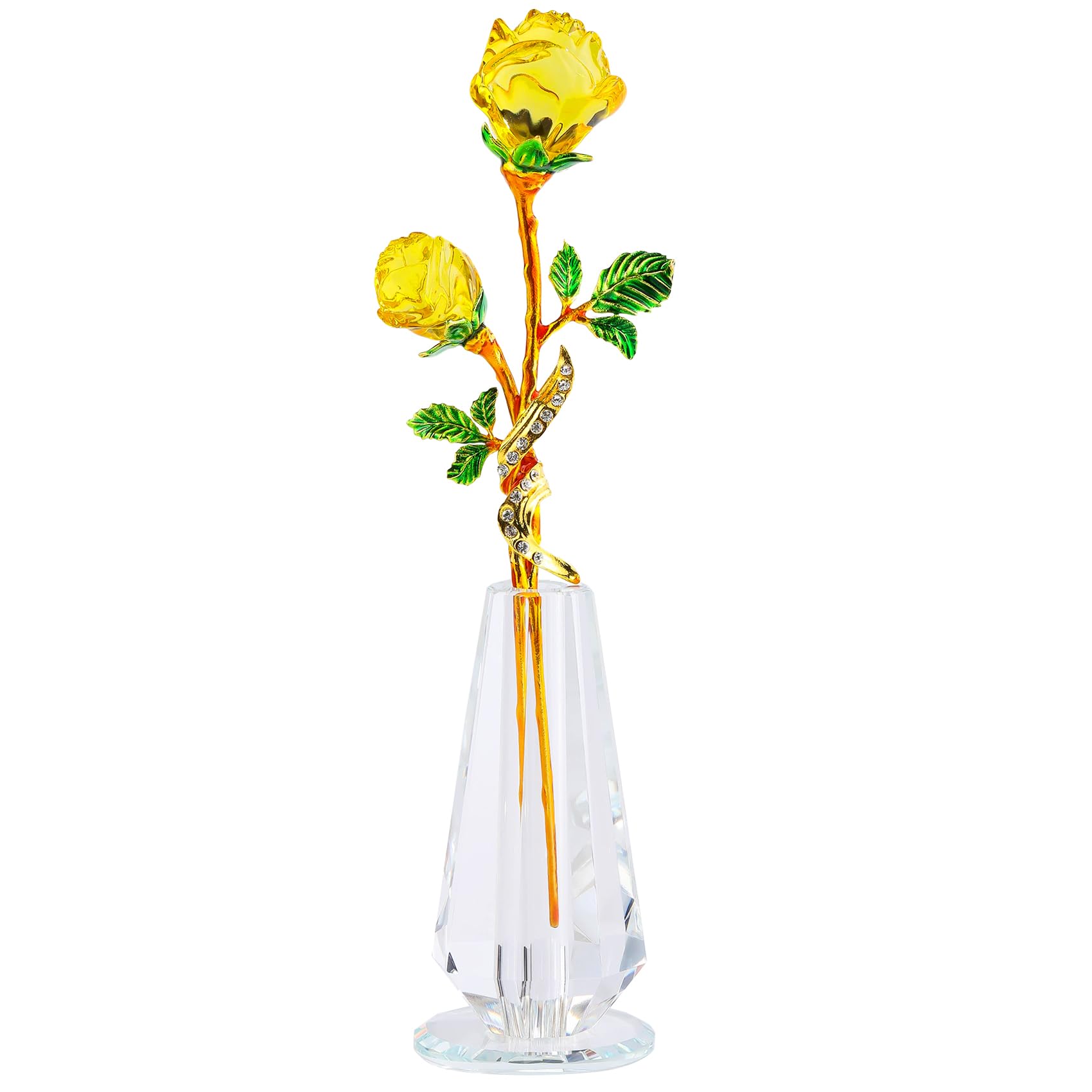 Amazon.com: YWHL Handmade Yellow Rose Flower Crystal Figurine with Vase ...