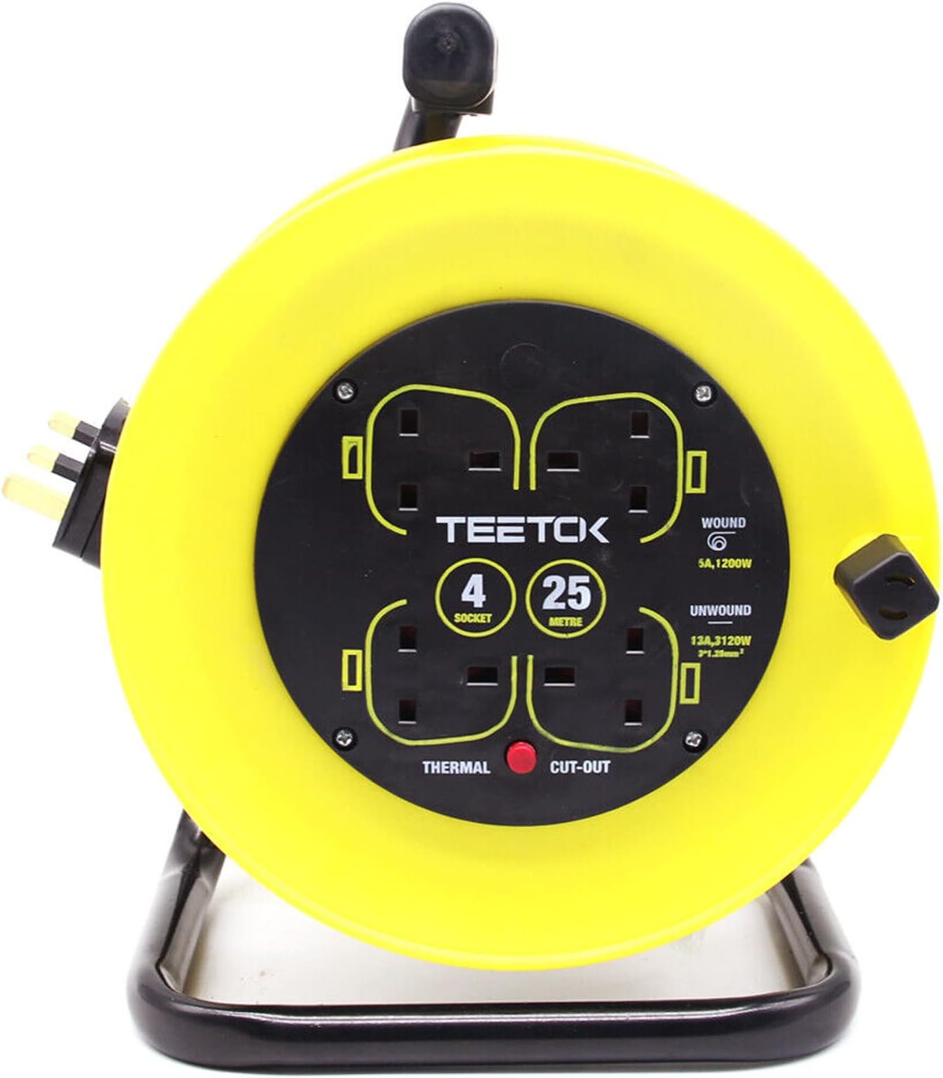 PRO ELEC PEL01275 4-Gang Mini Cable Reel Mains Extension, Black/Blue ...