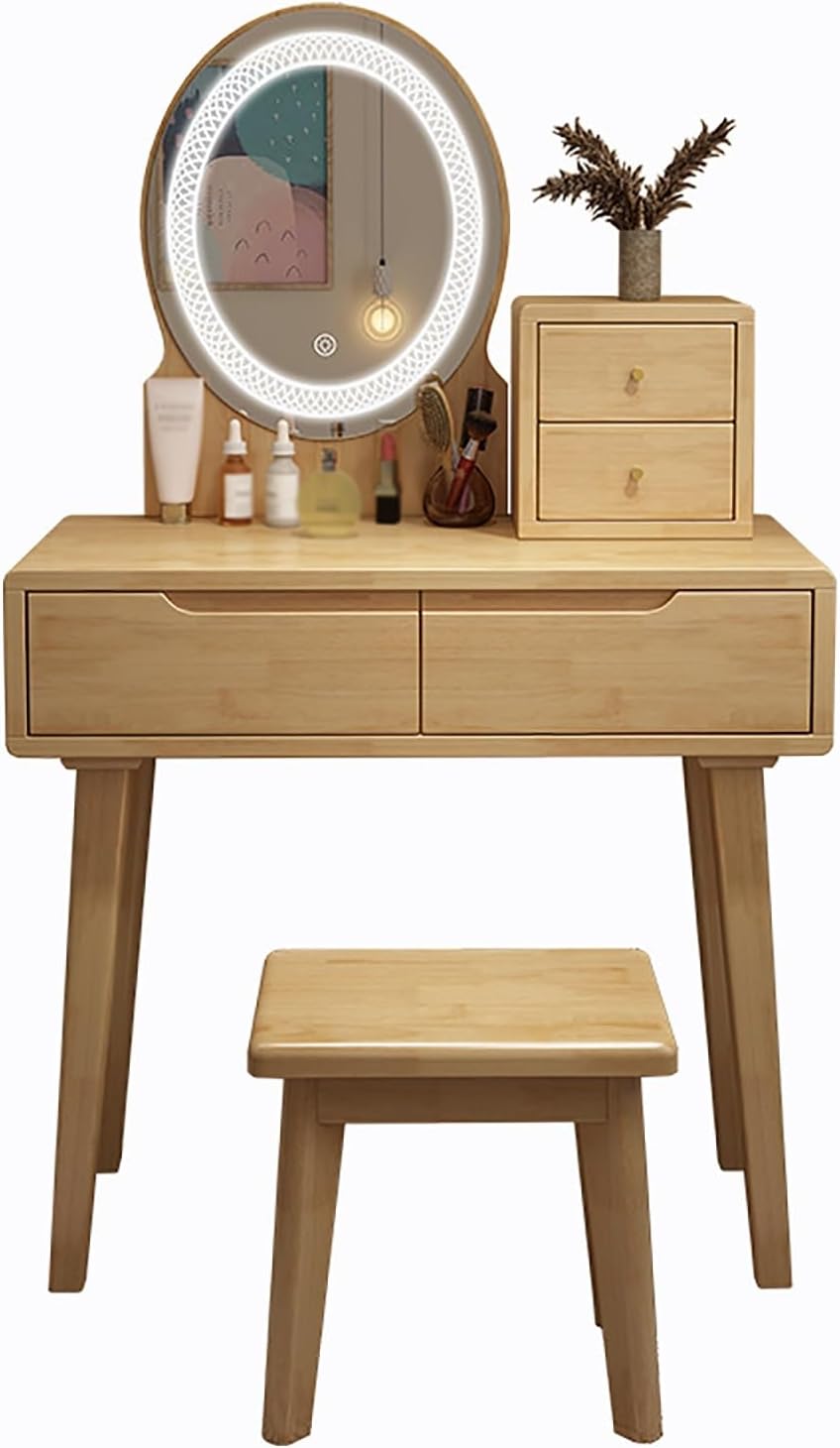 Amazon.com: Dressing Table Vanity Table with Mirror and Stool, Makeup ...