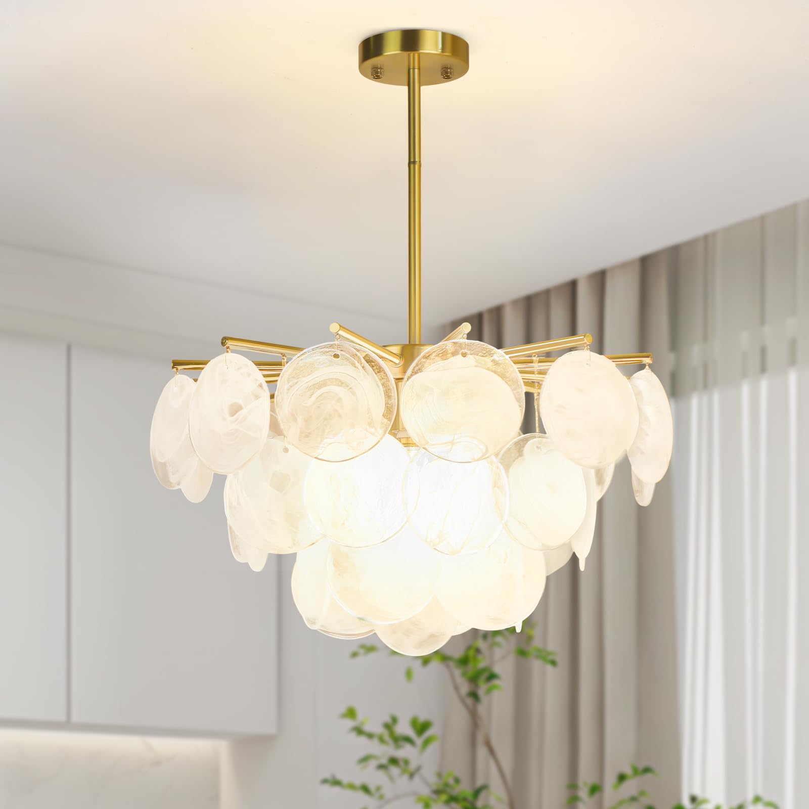 Wansi Shine Cloud Glass Chandelier: 6-Light Modern Glass Chandelier with Mist Texture Lampshade ...
