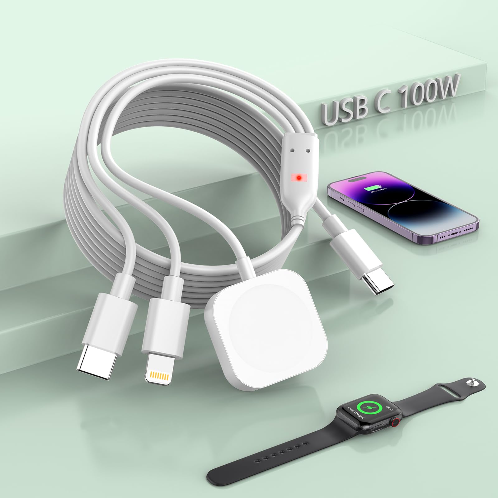 Amazon.com: USB C 100W Multi 3-in-1 Fast Charge Cable for Apple Smart ...
