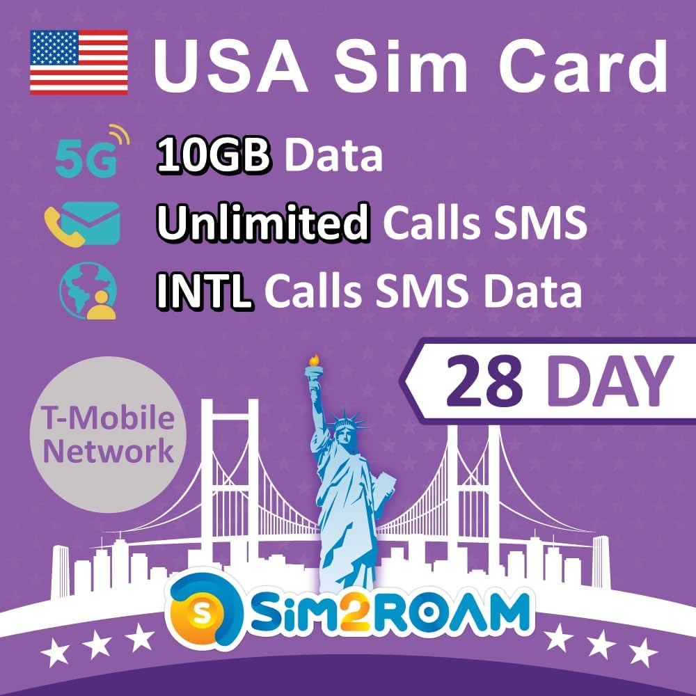 USA Ultra SIM-kaart 28 dagen | 10GB 5G/4G snelle gegevens | Onbeperkt binnenlands bellen en sms ...