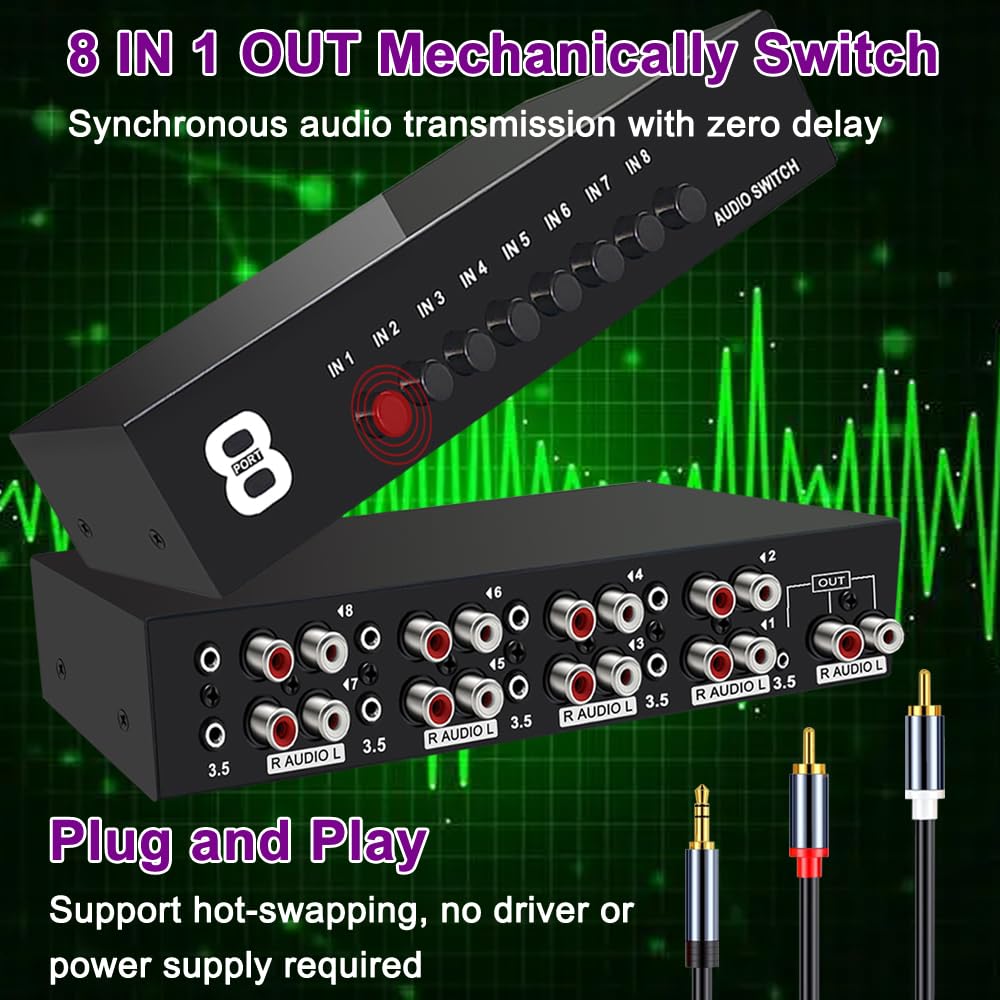 Switch 1 8-in-1 Out Stereo Audio Switch - 3.5mm Aux & RCA Bi ...