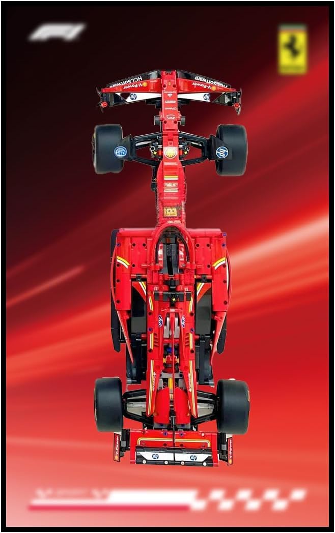 The frame of the display wall is a red racing F1 model car kit, with a ...