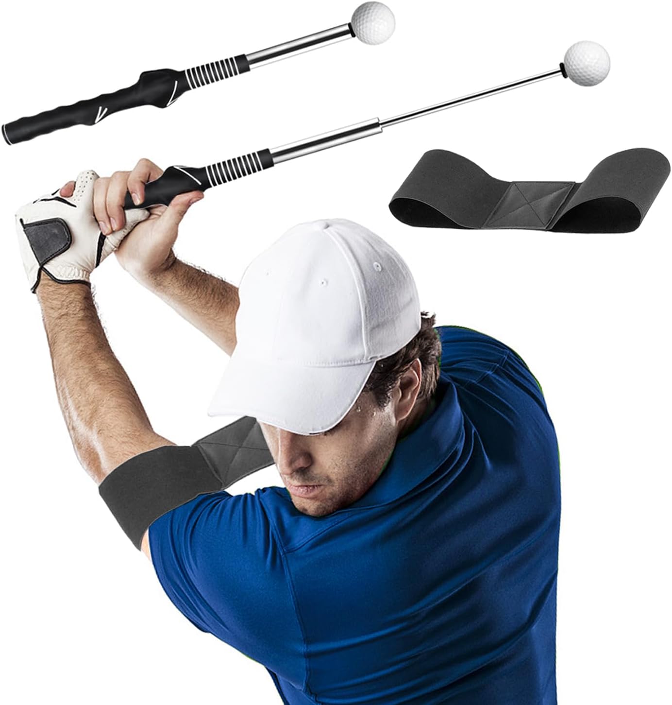Retractable Golf Swing Trainer - Golf Swing Training Aid for Warm-up Non-Slip Golf Grip Trainer ...