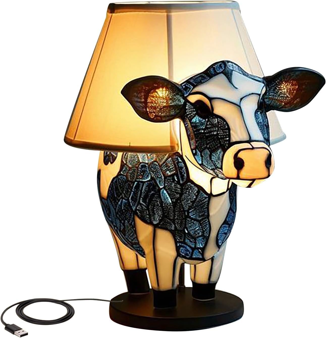 sgmedila Beautiful Cow Table Lamp Bedside Table Lamp with USB A+C Ports ...