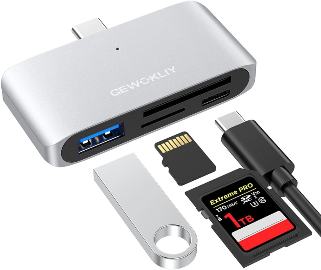 Amazon.com: Gewokliy USB C SD Card Reader, Hub With 2 Slots SD/SIM ...