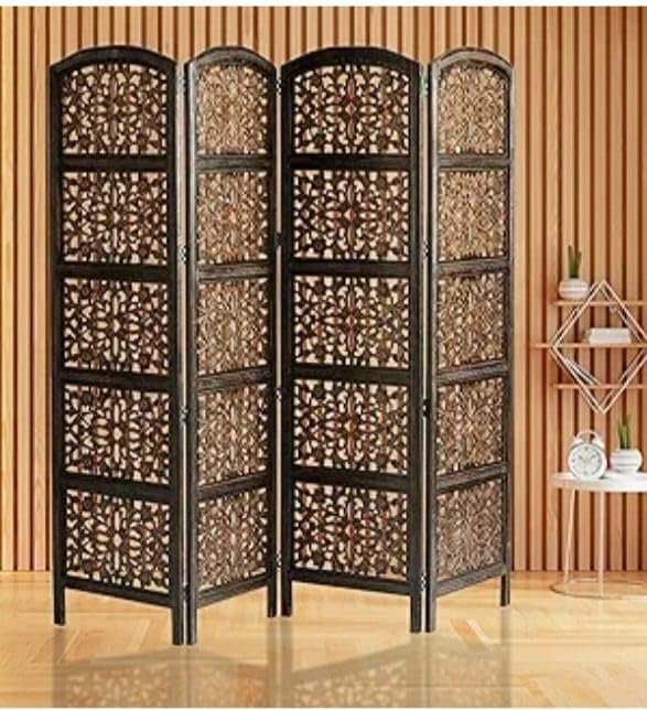 ARYAN WOOD- Engineered Wood Foldable 4 Panels Flower Design Living Room ...