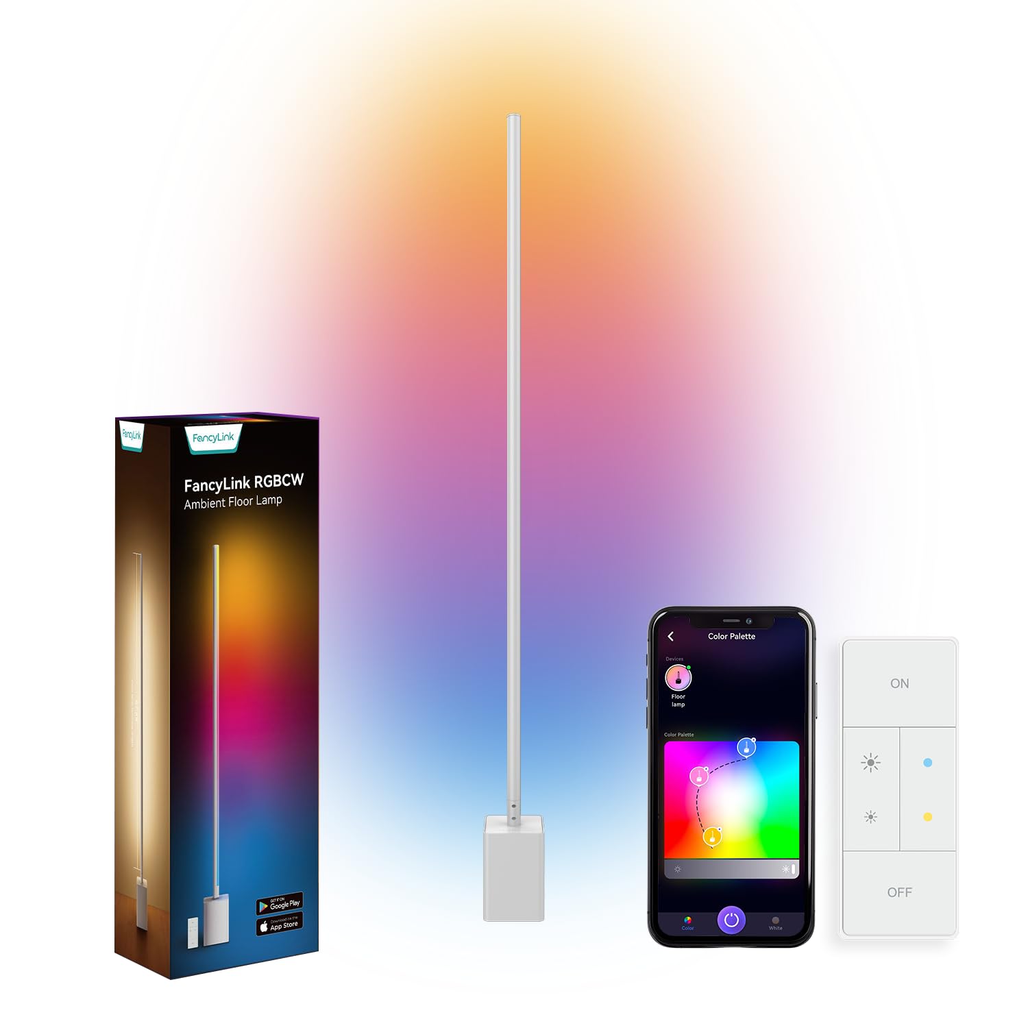 Fancylink Zigbee3.0 RGBCW Smart Floor Lamp with Remote Control, 1500lm ...